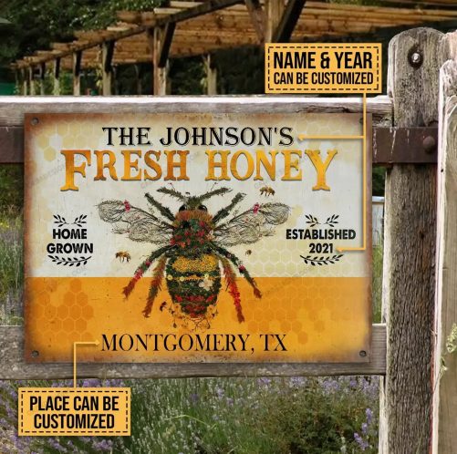 Personalized Metal Sign Honey Bee Fresh - LuvinGift