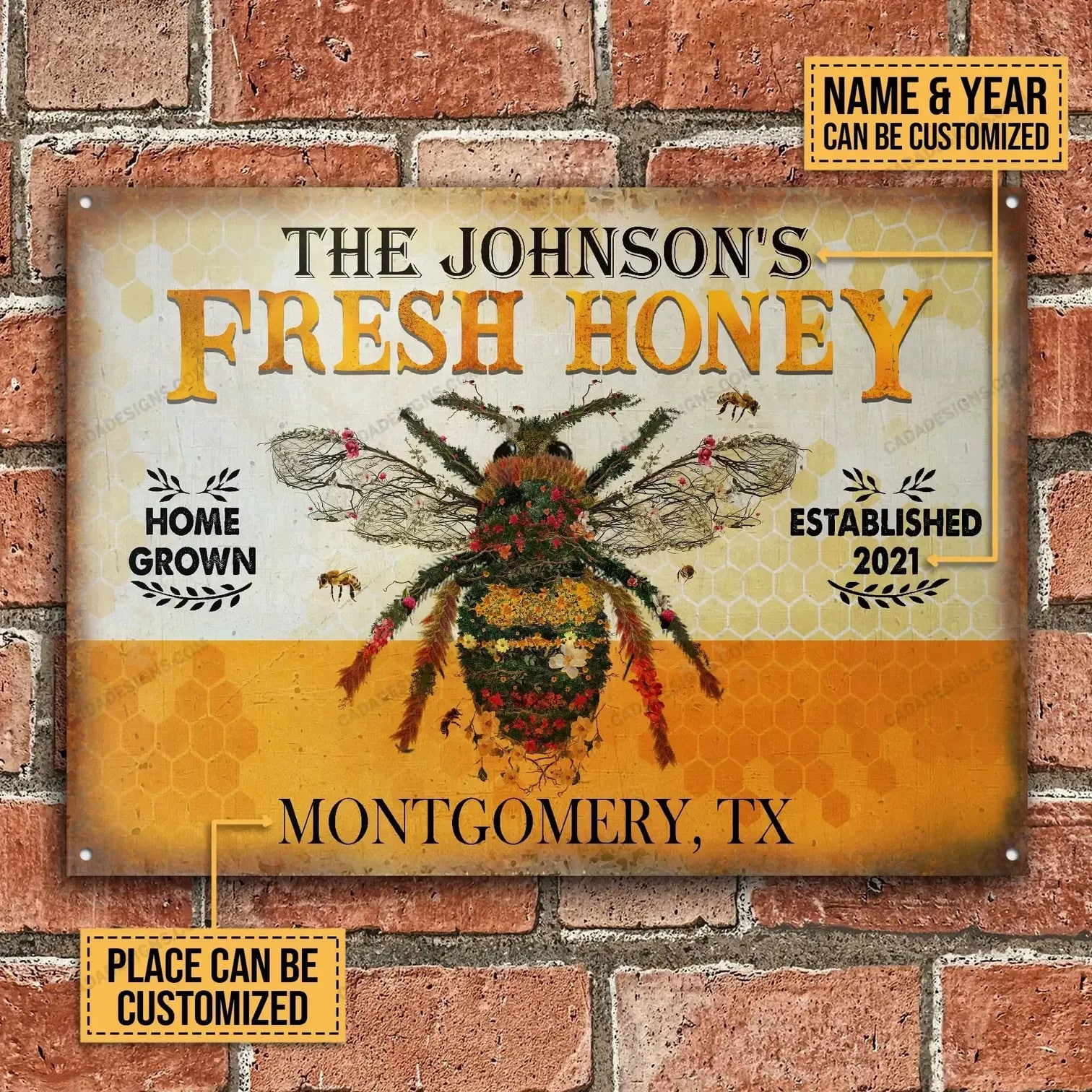 Personalized Metal Sign Honey Bee Fresh - LuvinGift