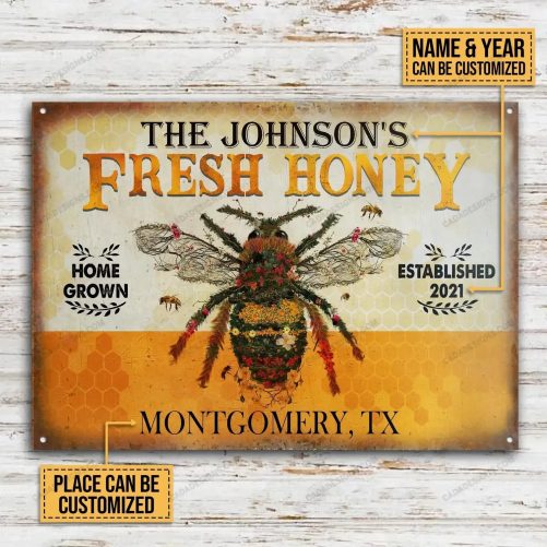 Personalized Metal Sign Honey Bee Fresh - LuvinGift