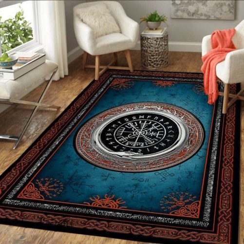 Blue Viking Rug Magical Runic Compass Vegvisir - LuvinGift