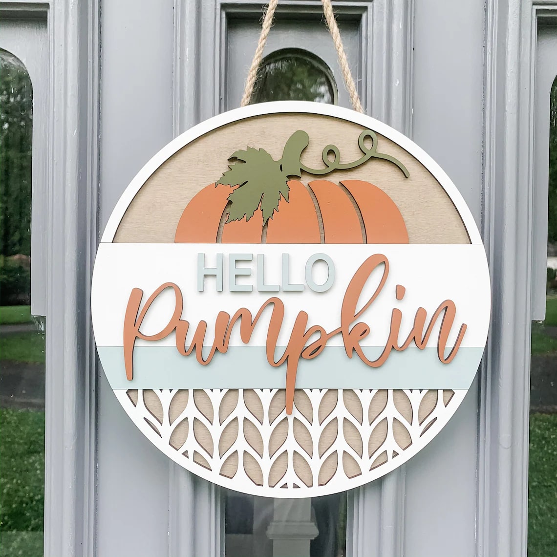 Fall Front Door Sign Hello Pumpkin Round Wooden Sign - LuvinGift