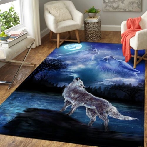 Full Moon Night Wolf Couple Rug - LuvinGift