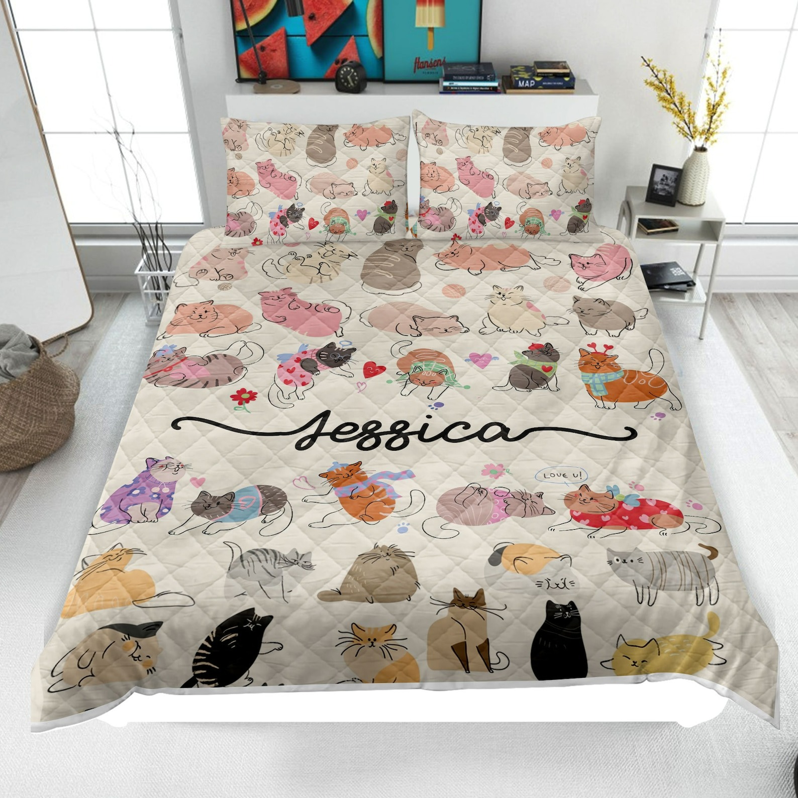 Personalized Cat Quilt Set - LuvinGift