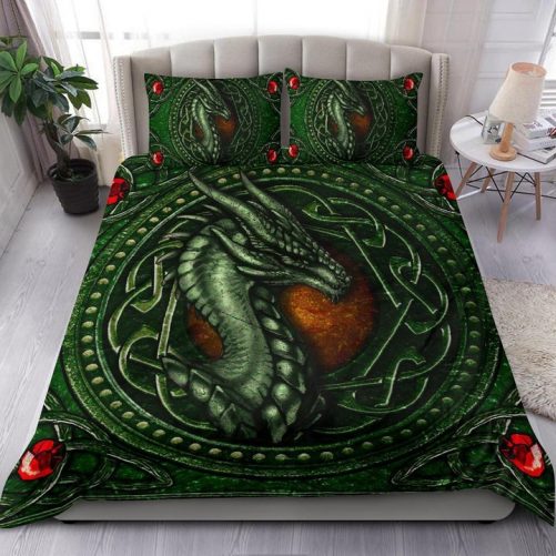 Celtic Dragon With Celtic Knot Bedding Set Green - LuvinGift