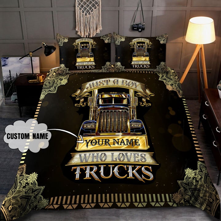 Personalized Trucker Bedding Set Just A Boy Who Loves Trucks - LuvinGift