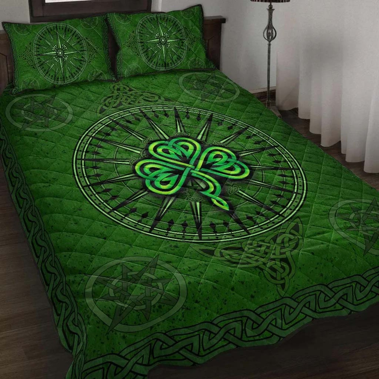 Ireland Celtic Quilt Set Celtic Compass With Shamrock - LuvinGift