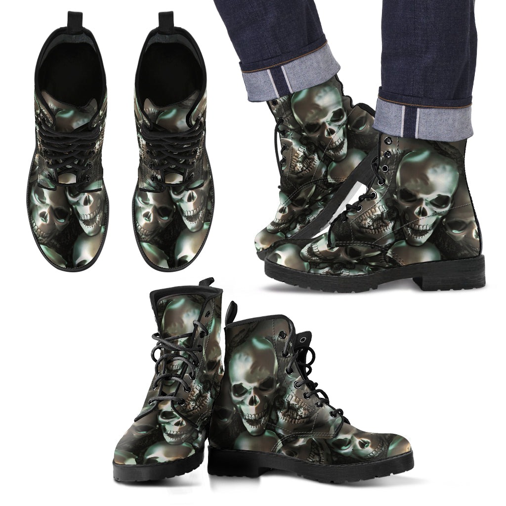 Skull Leather Boots Hologram - LuvinGift