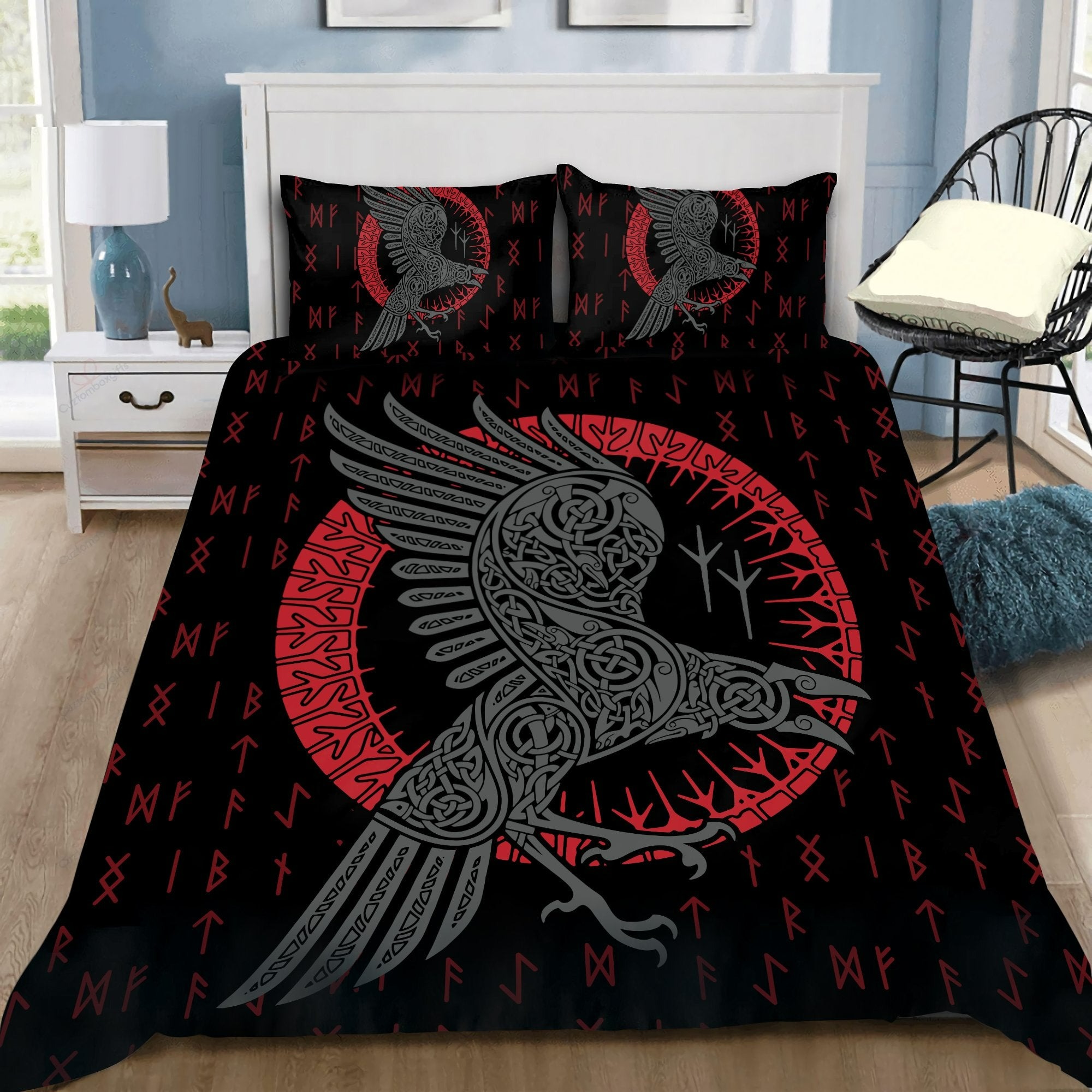 Viking Bedding Set Red Raven - LuvinGift