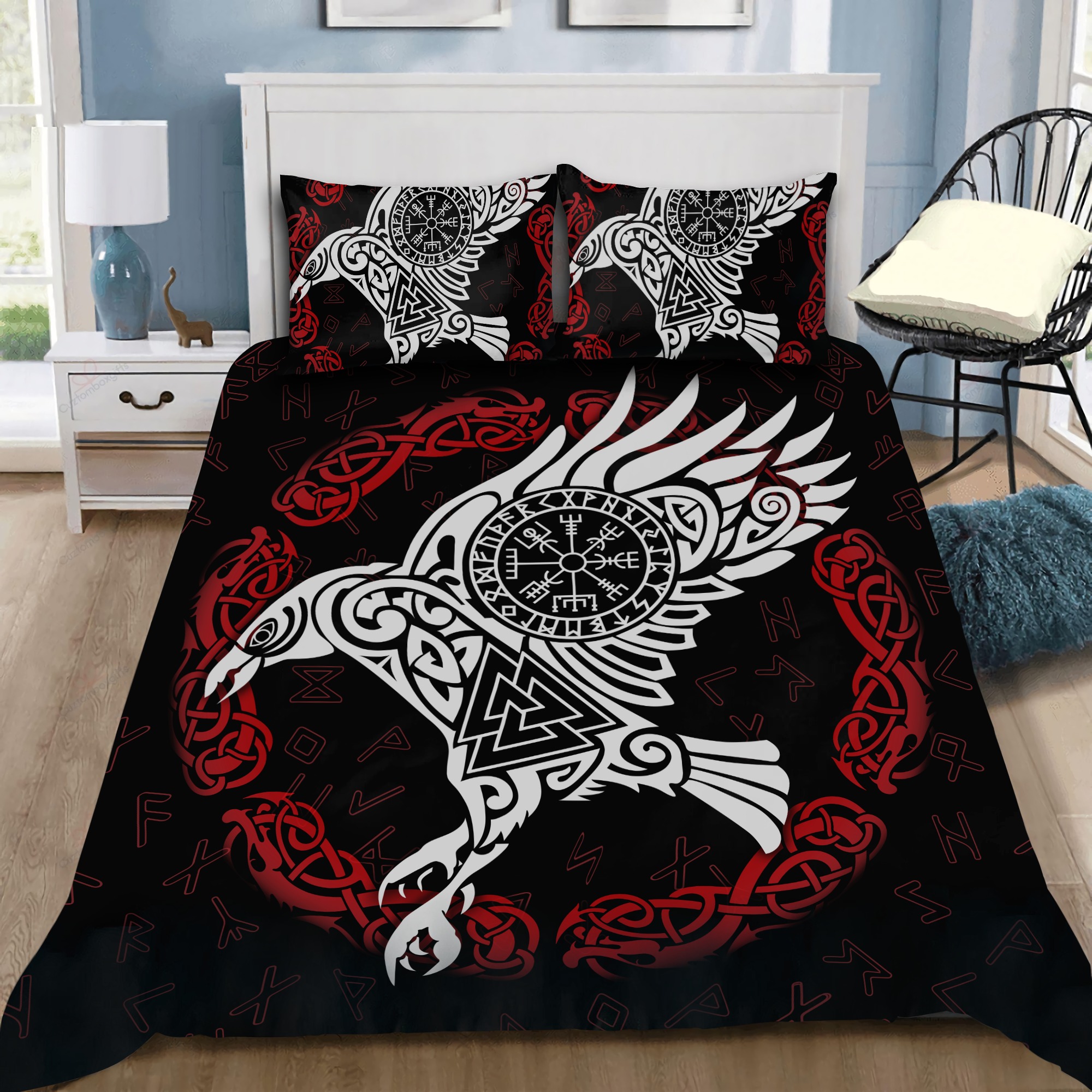 Viking Bedding Set White Raven - LuvinGift